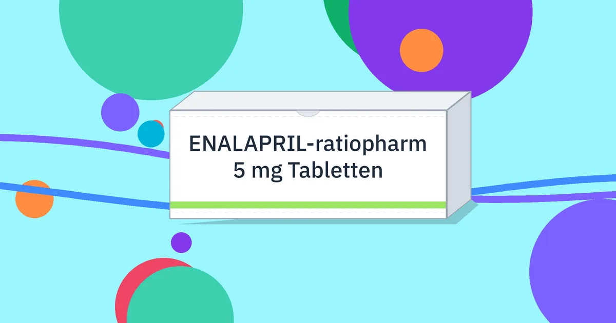 Symbolbild: Packung mit der Aufschrift ENALAPRIL-ratiopharm 5 mg Tabletten (PZN 00638180) – Verfügbarkeit und Bezug in Apotheken in Frankfurt am Main