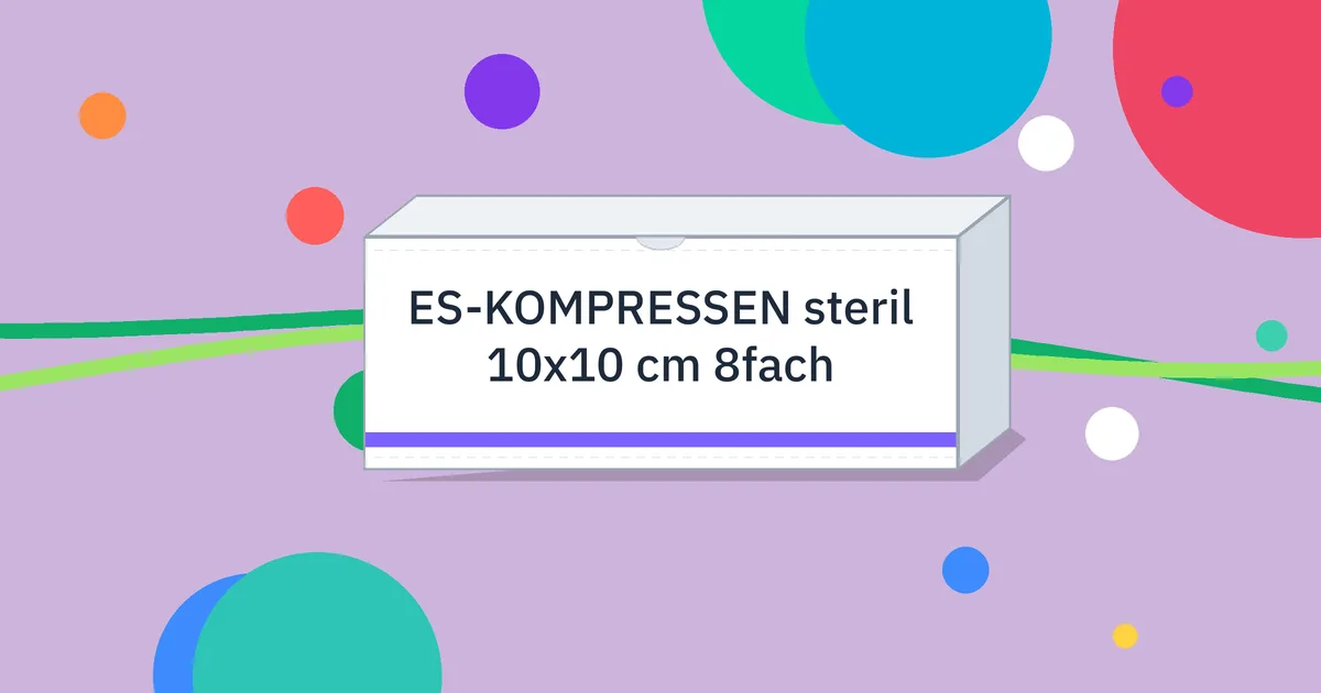 Symbolbild: Packung mit der Aufschrift ES-KOMPRESSEN steril 10x10 cm 8fach (PZN 18268588) – Verfügbarkeit und Bezug in Apotheken in Frankfurt am Main