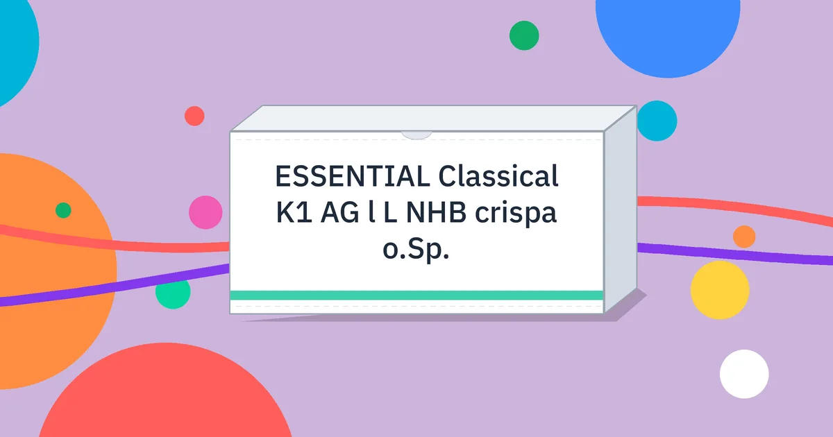 Symbolbild: Packung mit der Aufschrift ESSENTIAL Classical K1 AG l L NHB crispa o.Sp. (PZN 17001096) – Verfügbarkeit und Bezug in Apotheken in Frankfurt am Main