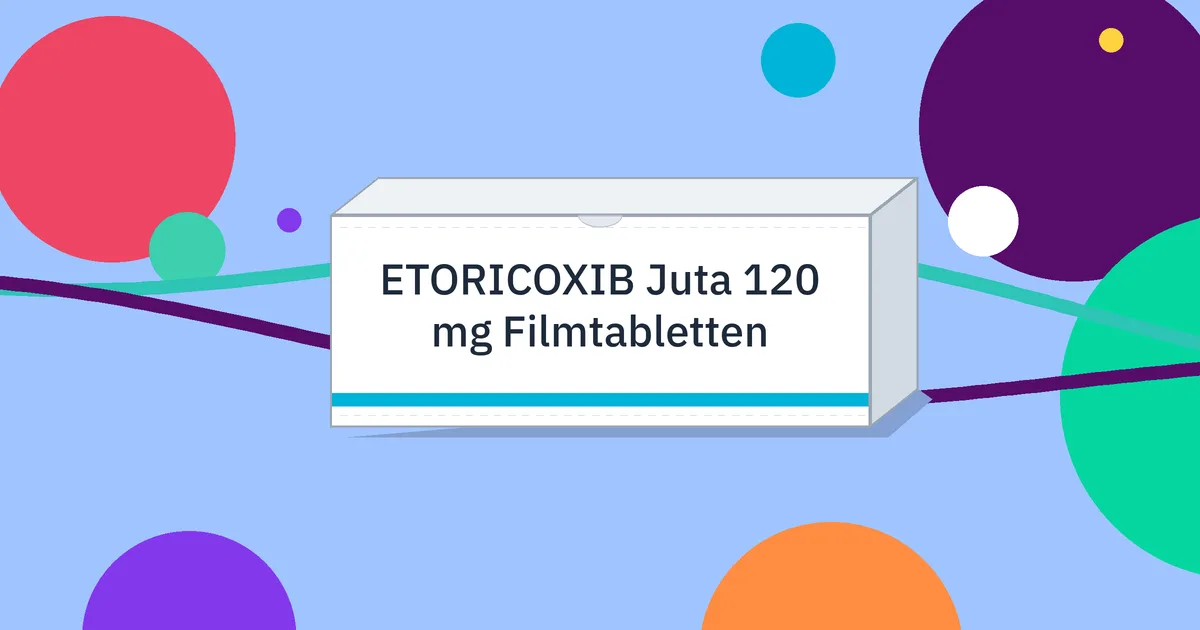 Symbolbild: Packung mit der Aufschrift ETORICOXIB Juta 120 mg Filmtabletten (PZN 18050091) – Verfügbarkeit und Bezug in Apotheken in Frankfurt am Main