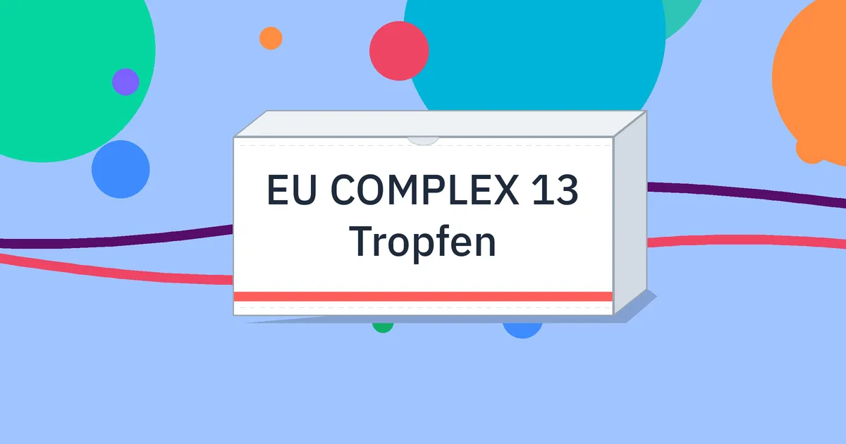 Symbolbild: Packung mit der Aufschrift EU COMPLEX 13 Tropfen (PZN 16785003) – Verfügbarkeit und Bezug in Apotheken in Frankfurt am Main