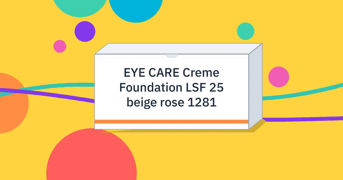 Symbolbild: Packung mit der Aufschrift EYE CARE Creme Foundation LSF 25 beige rose 1281 (PZN 14198968) – Verfügbarkeit und Bezug in Apotheken in Frankfurt am Main