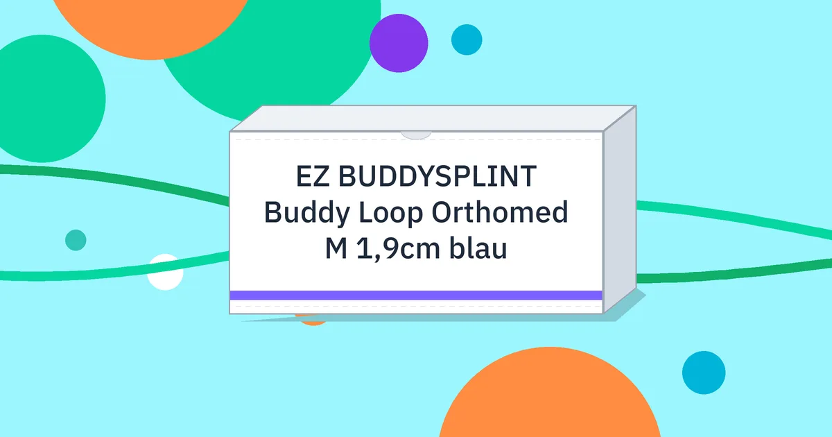 Symbolbild: Packung mit der Aufschrift EZ BUDDYSPLINT Buddy Loop Orthomed M 1,9cm blau (PZN 18247965) – Verfügbarkeit und Bezug in Apotheken in Frankfurt am Main