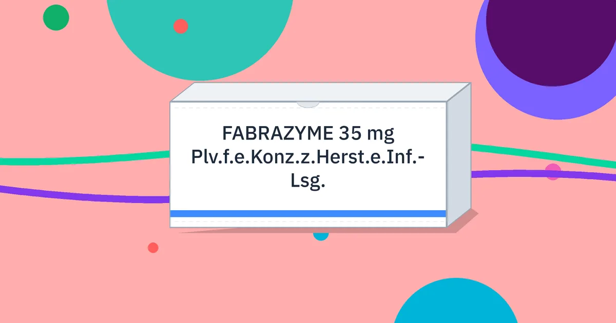 Symbolbild: Packung mit der Aufschrift FABRAZYME 35 mg Plv.f.e.Konz.z.Herst.e.Inf.-Lsg. (PZN 17280185) – Verfügbarkeit und Bezug in Apotheken in Frankfurt am Main