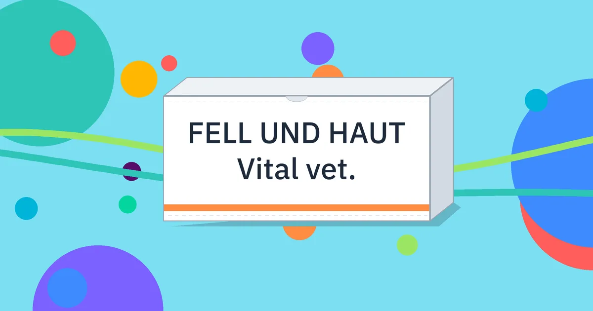 Symbolbild: Packung mit der Aufschrift FELL UND HAUT Vital vet. (PZN 02488508) – Verfügbarkeit und Bezug in Apotheken in Frankfurt am Main