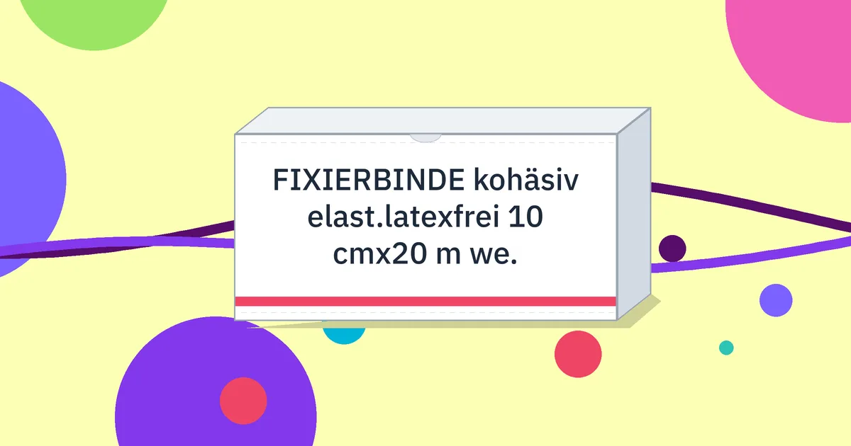 Symbolbild: Packung mit der Aufschrift FIXIERBINDE kohäsiv elast.latexfrei 10 cmx20 m we. (PZN 12397882) – Verfügbarkeit und Bezug in Apotheken in Frankfurt am Main