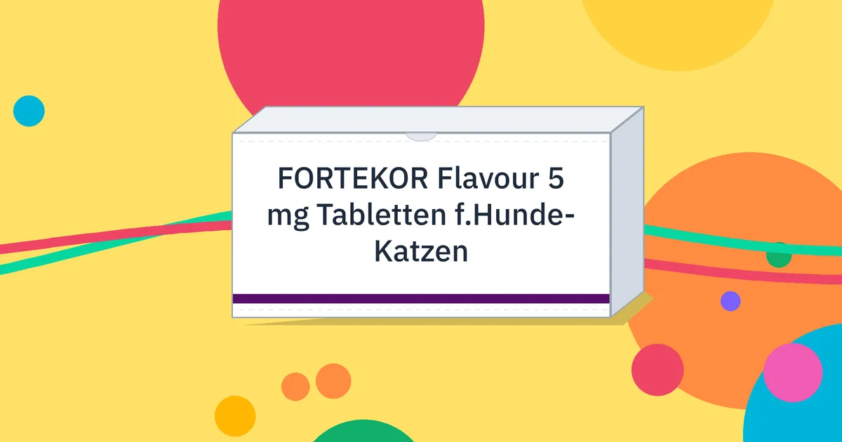 Symbolbild: Packung mit der Aufschrift FORTEKOR Flavour 5 mg Tabletten f.Hunde-Katzen (PZN 01309024) – Verfügbarkeit und Bezug in Apotheken in Frankfurt am Main