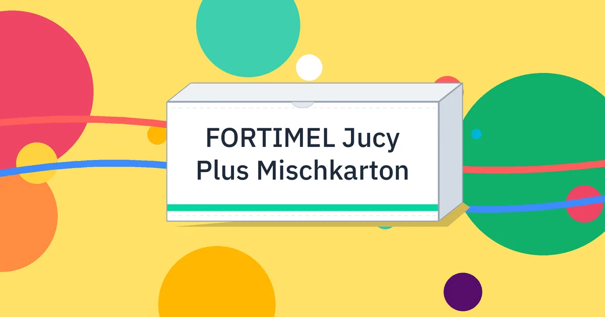Symbolbild: Packung mit der Aufschrift FORTIMEL Jucy Plus Mischkarton (PZN 20056936) – Verfügbarkeit und Bezug in Apotheken in Frankfurt am Main