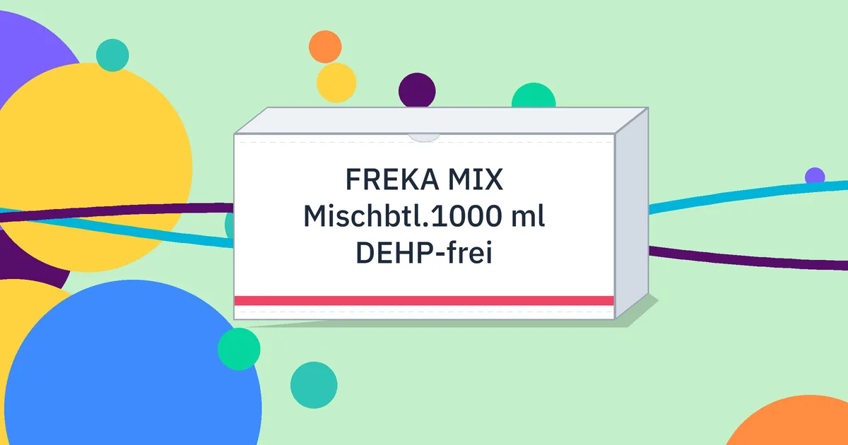 Symbolbild: Packung mit der Aufschrift FREKA MIX Mischbtl.1000 ml DEHP-frei (PZN 07403623) – Verfügbarkeit und Bezug in Apotheken in Frankfurt am Main