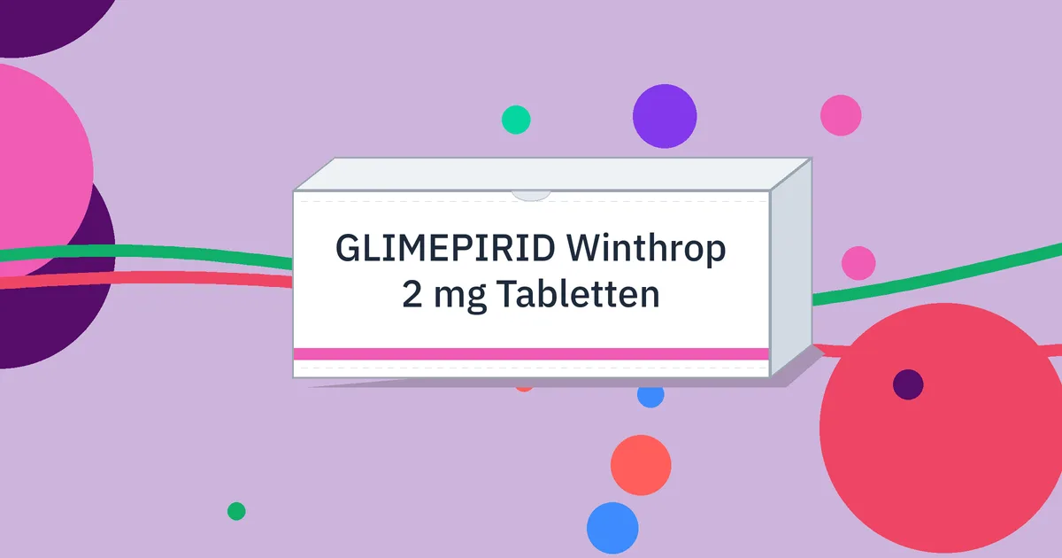 Symbolbild: Packung mit der Aufschrift GLIMEPIRID Winthrop 2 mg Tabletten (PZN 00379560) – Verfügbarkeit und Bezug in Apotheken in Frankfurt am Main