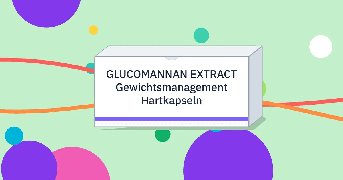 Symbolbild: Packung mit der Aufschrift GLUCOMANNAN EXTRACT Gewichtsmanagement Hartkapseln (PZN 12451280) – Verfügbarkeit und Bezug in Apotheken in Frankfurt am Main