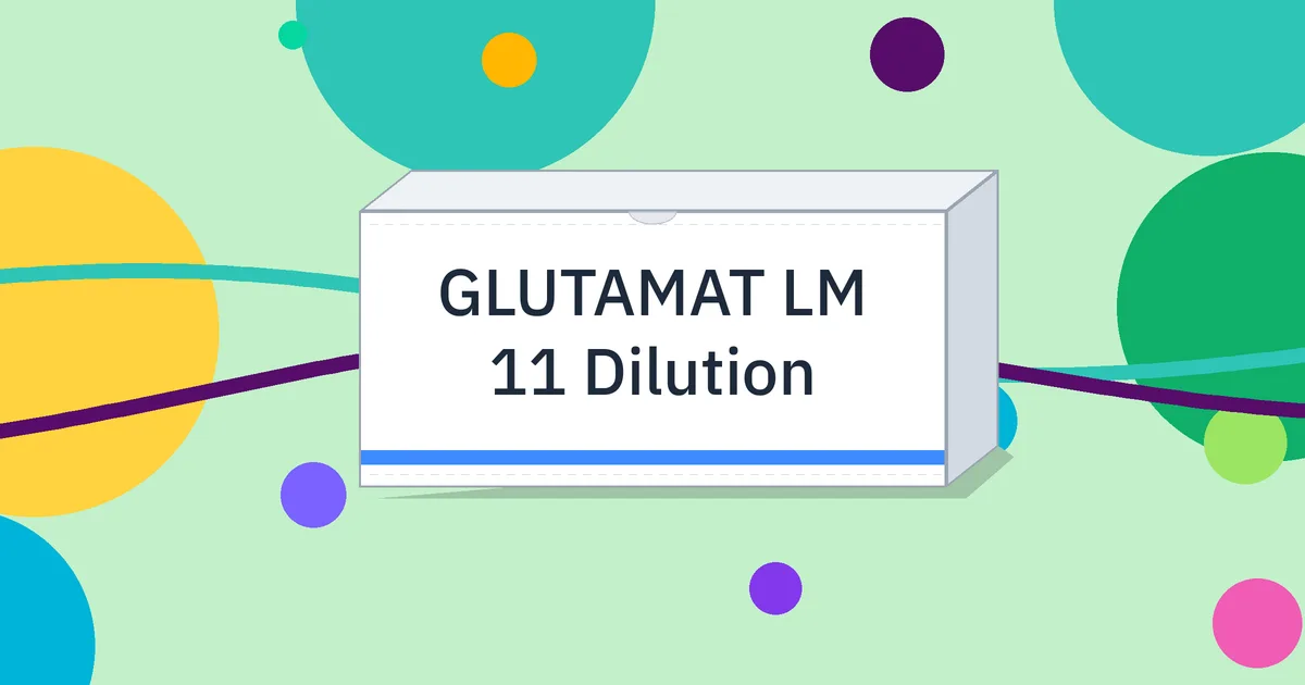 Symbolbild: Packung mit der Aufschrift GLUTAMAT LM 11 Dilution (PZN 12879405) – Verfügbarkeit und Bezug in Apotheken in Frankfurt am Main