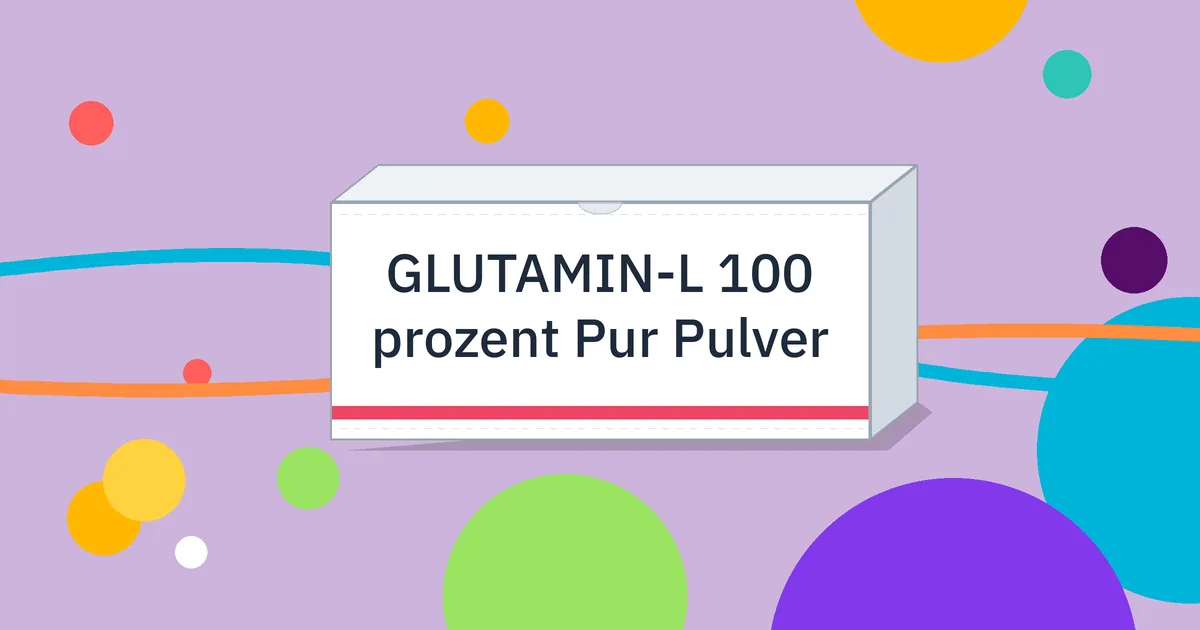 Symbolbild: Packung mit der Aufschrift GLUTAMIN-L 100 prozent Pur Pulver (PZN 01498321) – Verfügbarkeit und Bezug in Apotheken in Frankfurt am Main