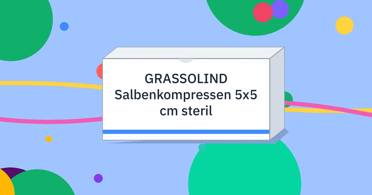 Symbolbild: Packung mit der Aufschrift GRASSOLIND Salbenkompressen 5x5 cm steril (PZN 03245618) – Verfügbarkeit und Bezug in Apotheken in Frankfurt am Main