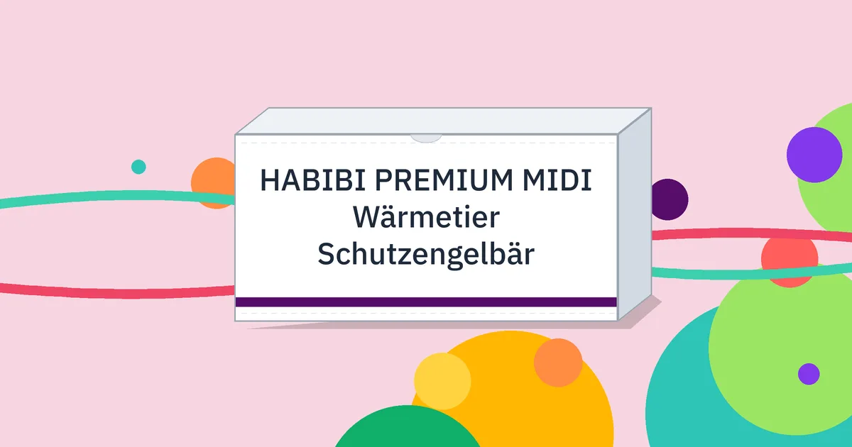 Symbolbild: Packung mit der Aufschrift HABIBI PREMIUM MIDI Wärmetier Schutzengelbär (PZN 20044643) – Verfügbarkeit und Bezug in Apotheken in Frankfurt am Main