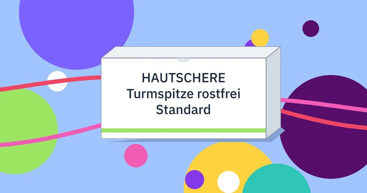 Symbolbild: Packung mit der Aufschrift HAUTSCHERE Turmspitze rostfrei Standard (PZN 01504033) – Verfügbarkeit und Bezug in Apotheken in Frankfurt am Main