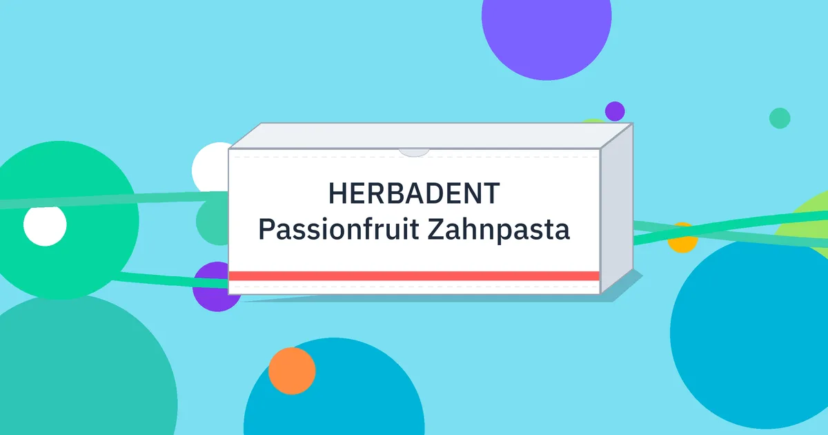 Symbolbild: Packung mit der Aufschrift HERBADENT Passionfruit Zahnpasta (PZN 20256799) – Verfügbarkeit und Bezug in Apotheken in Frankfurt am Main