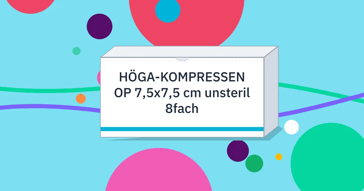 Symbolbild: Packung mit der Aufschrift HÖGA-KOMPRESSEN OP 7,5x7,5 cm unsteril 8fach (PZN 04401664) – Verfügbarkeit und Bezug in Apotheken in Frankfurt am Main