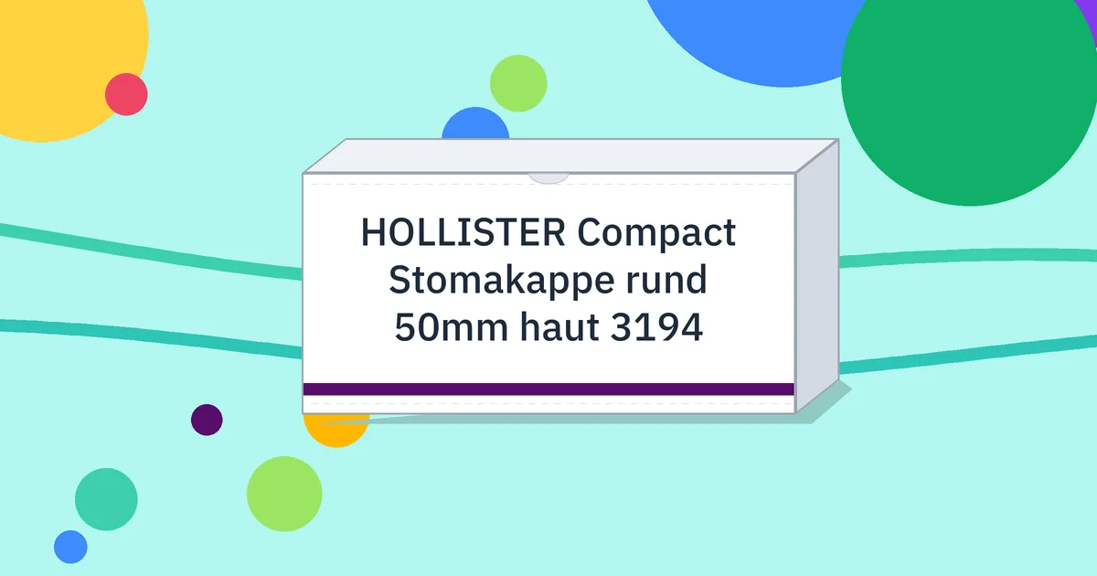 Symbolbild: Packung mit der Aufschrift HOLLISTER Compact Stomakappe rund 50mm haut 3194 (PZN 04501420) – Verfügbarkeit und Bezug in Apotheken in Frankfurt am Main