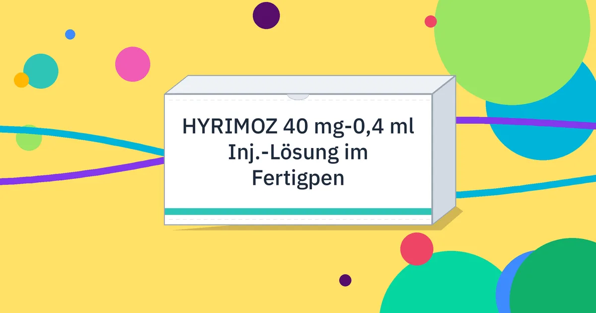 Symbolbild: Packung mit der Aufschrift HYRIMOZ 40 mg-0,4 ml Inj.-Lösung im Fertigpen (PZN 19177422) – Verfügbarkeit und Bezug in Apotheken in Frankfurt am Main