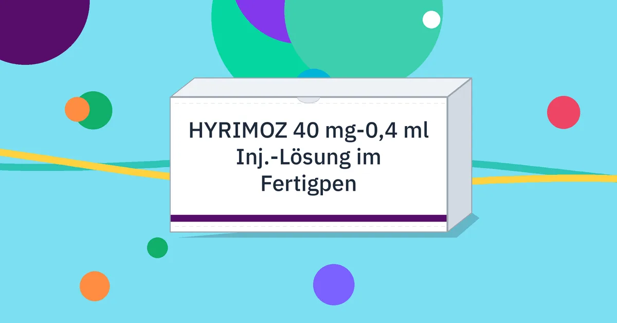 Symbolbild: Packung mit der Aufschrift HYRIMOZ 40 mg-0,4 ml Inj.-Lösung im Fertigpen (PZN 19183026) – Verfügbarkeit und Bezug in Apotheken in Frankfurt am Main