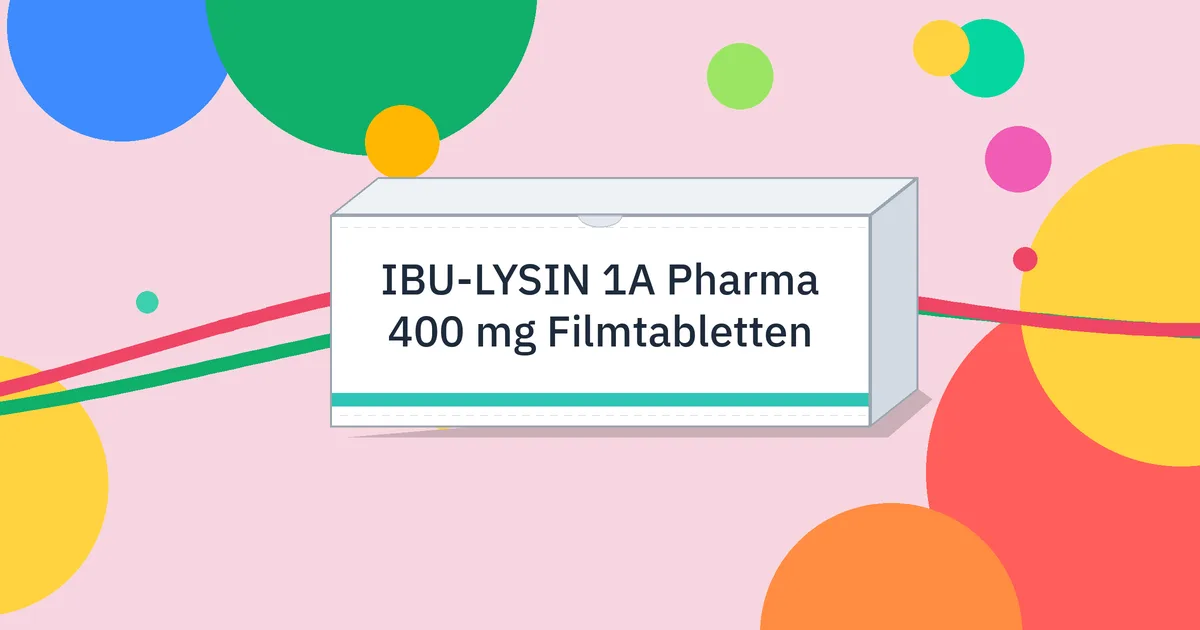 Symbolbild: Packung mit der Aufschrift IBU-LYSIN 1A Pharma 400 mg Filmtabletten (PZN 15743758) – Verfügbarkeit und Bezug in Apotheken in Frankfurt am Main