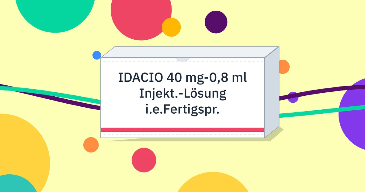 Symbolbild: Packung mit der Aufschrift IDACIO 40 mg-0,8 ml Injekt.-Lösung i.e.Fertigspr. (PZN 16227711) – Verfügbarkeit und Bezug in Apotheken in Frankfurt am Main