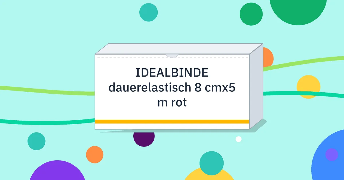Symbolbild: Packung mit der Aufschrift IDEALBINDE dauerelastisch 8 cmx5 m rot (PZN 04794824) – Verfügbarkeit und Bezug in Apotheken in Frankfurt am Main