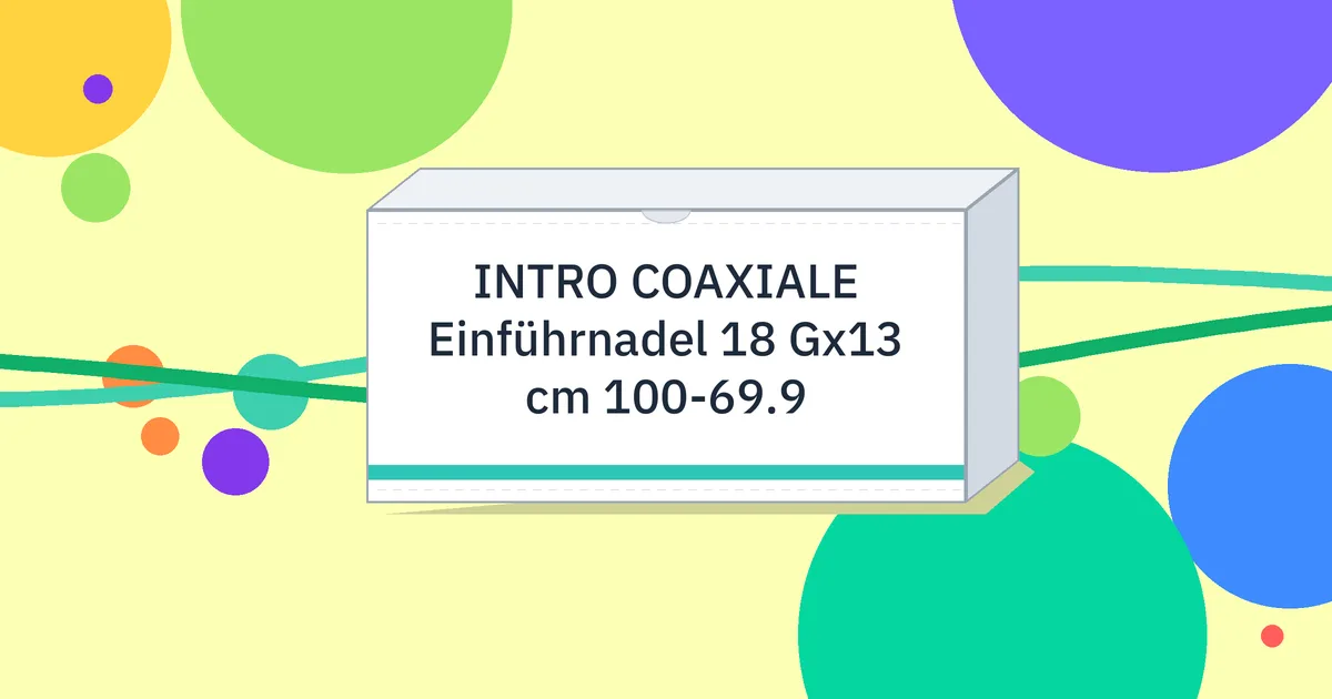 Symbolbild: Packung mit der Aufschrift INTRO COAXIALE Einführnadel 18 Gx13 cm 100-69.9 (PZN 16946268) – Verfügbarkeit und Bezug in Apotheken in Frankfurt am Main