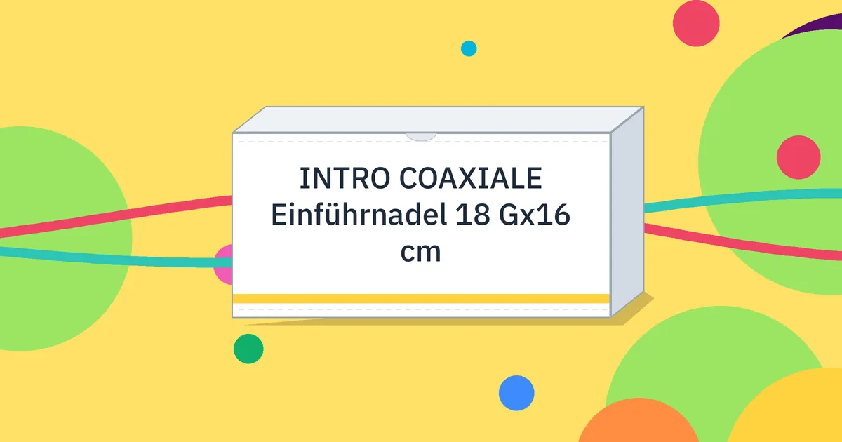 Symbolbild: Packung mit der Aufschrift INTRO COAXIALE Einführnadel 18 Gx16 cm (PZN 16918912) – Verfügbarkeit und Bezug in Apotheken in Frankfurt am Main