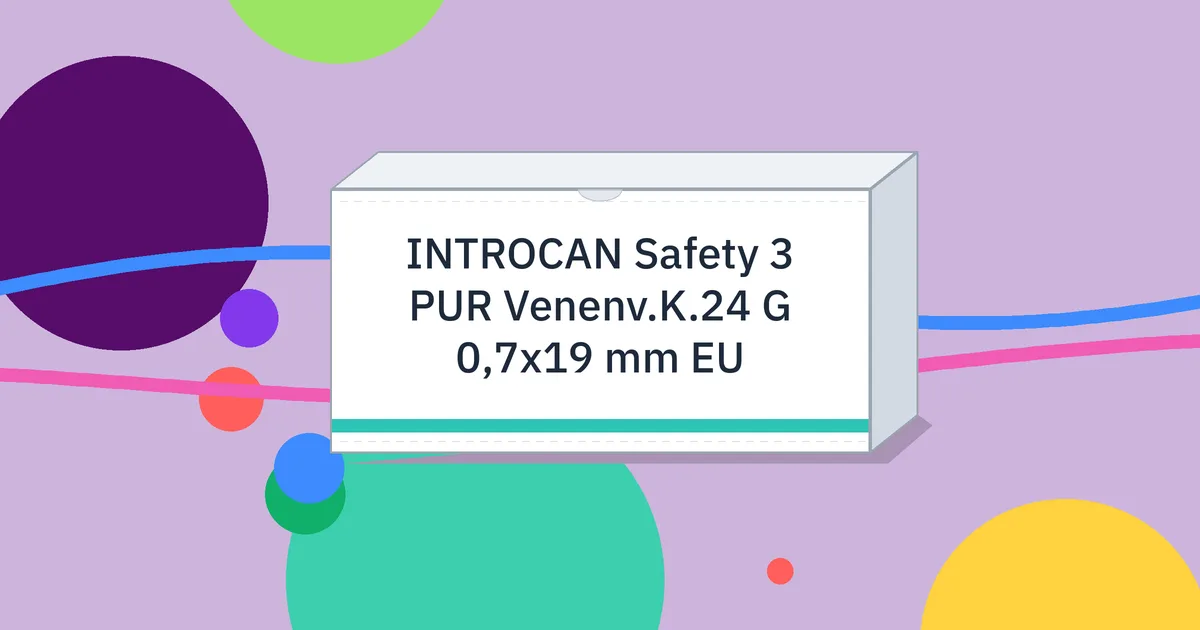 Symbolbild: Packung mit der Aufschrift INTROCAN Safety 3 PUR Venenv.K.24 G 0,7x19 mm EU (PZN 11868687) – Verfügbarkeit und Bezug in Apotheken in Frankfurt am Main