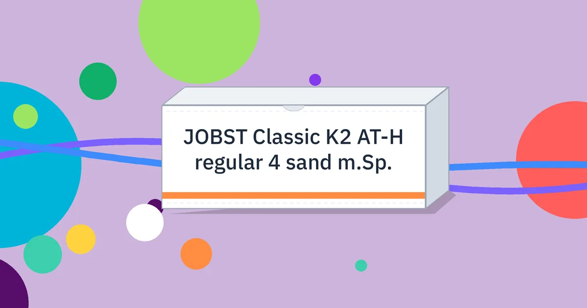 Symbolbild: Packung mit der Aufschrift JOBST Classic K2 AT-H regular 4 sand m.Sp. (PZN 13068755) – Verfügbarkeit und Bezug in Apotheken in Frankfurt am Main