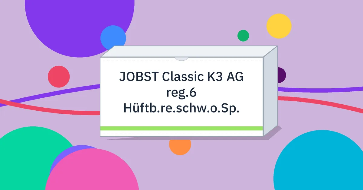 Symbolbild: Packung mit der Aufschrift JOBST Classic K3 AG reg.6 Hüftb.re.schw.o.Sp. (PZN 13076625) – Verfügbarkeit und Bezug in Apotheken in Frankfurt am Main