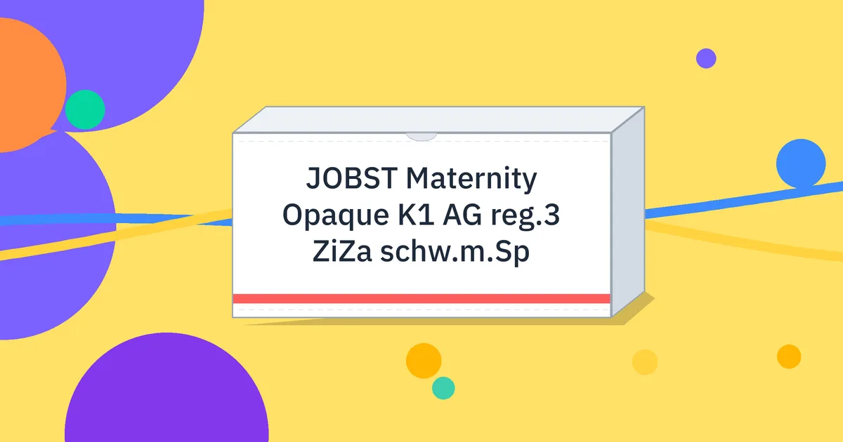 Symbolbild: Packung mit der Aufschrift JOBST Maternity Opaque K1 AG reg.3 ZiZa schw.m.Sp (PZN 15852312) – Verfügbarkeit und Bezug in Apotheken in Frankfurt am Main