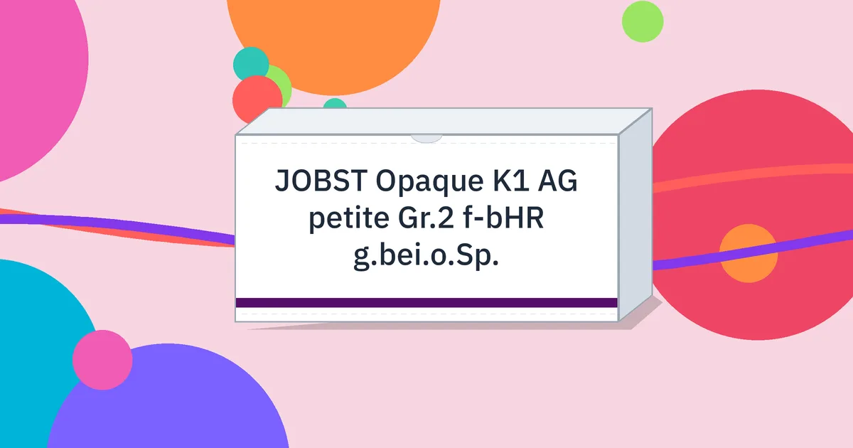 Symbolbild: Packung mit der Aufschrift JOBST Opaque K1 AG petite Gr.2 f-bHR g.bei.o.Sp. (PZN 16268667) – Verfügbarkeit und Bezug in Apotheken in Frankfurt am Main