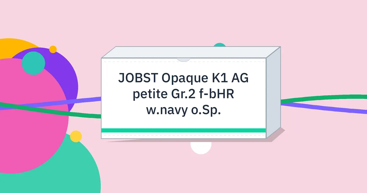 Symbolbild: Packung mit der Aufschrift JOBST Opaque K1 AG petite Gr.2 f-bHR w.navy o.Sp. (PZN 13087698) – Verfügbarkeit und Bezug in Apotheken in Frankfurt am Main
