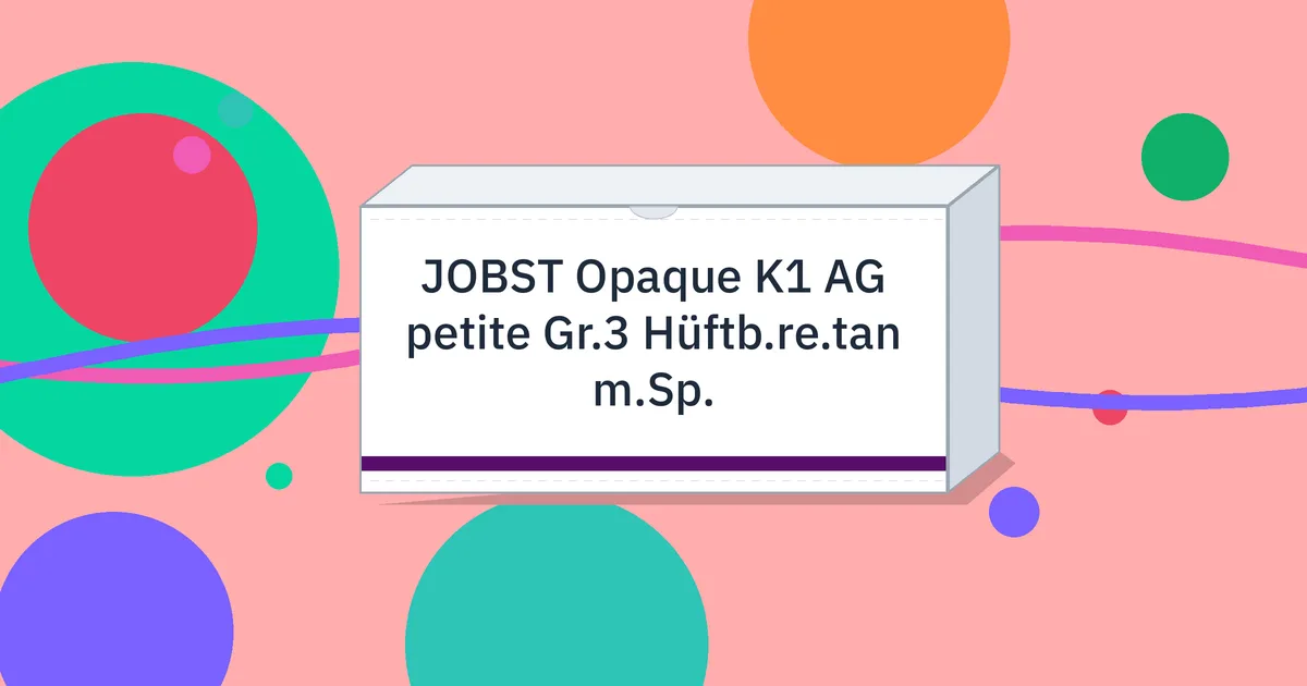 Symbolbild: Packung mit der Aufschrift JOBST Opaque K1 AG petite Gr.3 Hüftb.re.tan m.Sp. (PZN 16273697) – Verfügbarkeit und Bezug in Apotheken in Frankfurt am Main