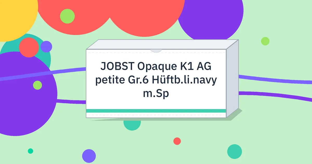 Symbolbild: Packung mit der Aufschrift JOBST Opaque K1 AG petite Gr.6 Hüftb.li.navy m.Sp (PZN 13097627) – Verfügbarkeit und Bezug in Apotheken in Frankfurt am Main