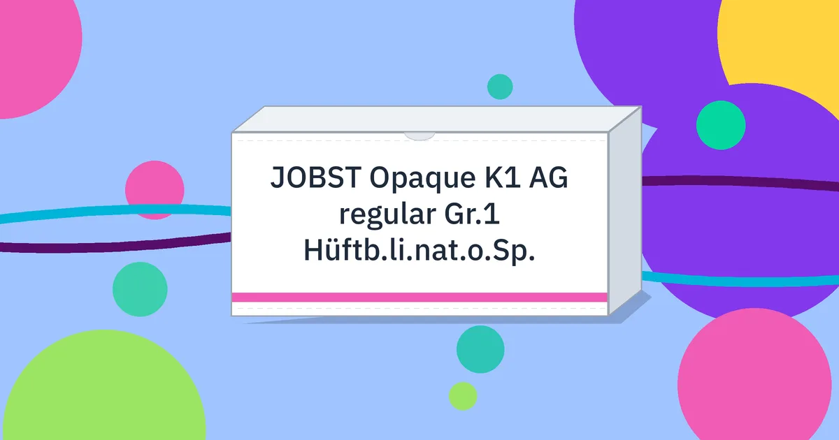 Symbolbild: Packung mit der Aufschrift JOBST Opaque K1 AG regular Gr.1 Hüftb.li.nat.o.Sp. (PZN 13100163) – Verfügbarkeit und Bezug in Apotheken in Frankfurt am Main