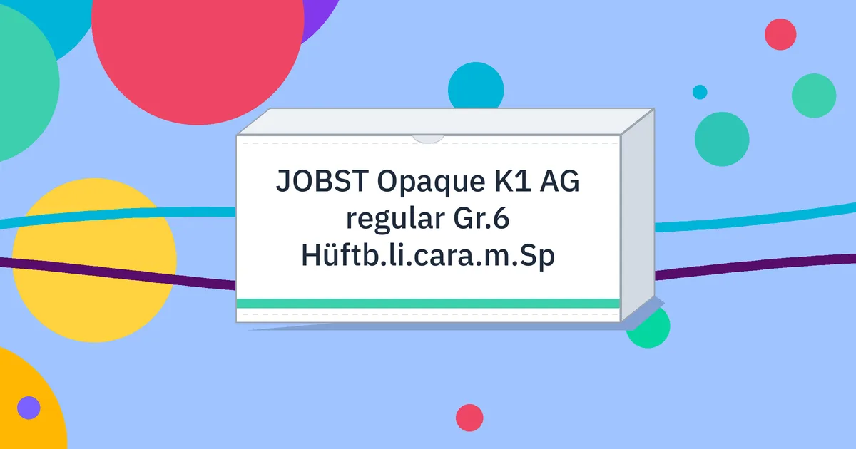 Symbolbild: Packung mit der Aufschrift JOBST Opaque K1 AG regular Gr.6 Hüftb.li.cara.m.Sp (PZN 13099721) – Verfügbarkeit und Bezug in Apotheken in Frankfurt am Main