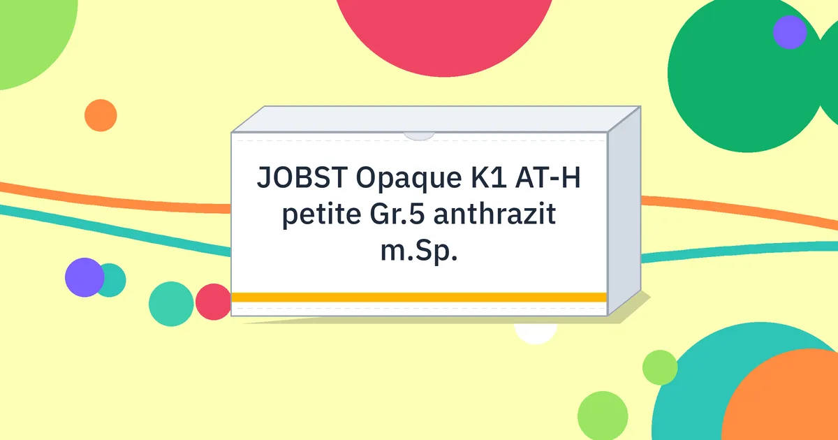 Symbolbild: Packung mit der Aufschrift JOBST Opaque K1 AT-H petite Gr.5 anthrazit m.Sp. (PZN 16276081) – Verfügbarkeit und Bezug in Apotheken in Frankfurt am Main