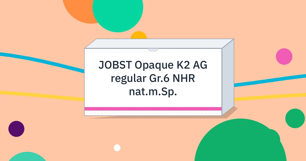 Symbolbild: Packung mit der Aufschrift JOBST Opaque K2 AG regular Gr.6 NHR nat.m.Sp. (PZN 11252762) – Verfügbarkeit und Bezug in Apotheken in Frankfurt am Main