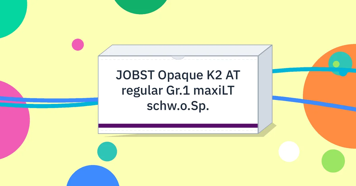 Symbolbild: Packung mit der Aufschrift JOBST Opaque K2 AT regular Gr.1 maxiLT schw.o.Sp. (PZN 13122124) – Verfügbarkeit und Bezug in Apotheken in Frankfurt am Main