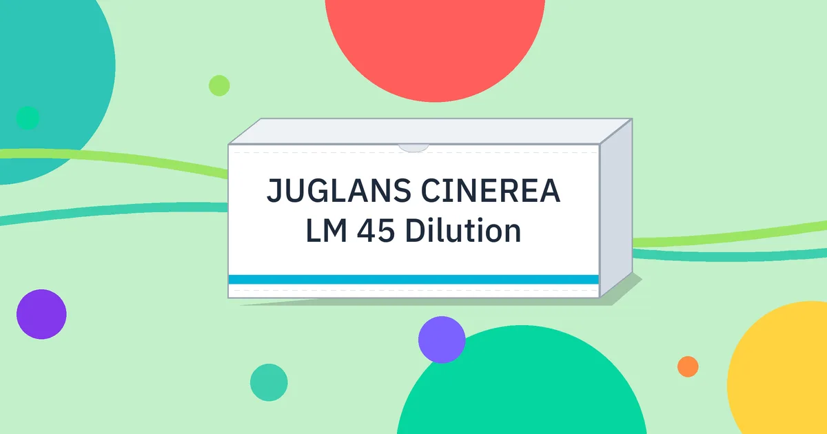 Symbolbild: Packung mit der Aufschrift JUGLANS CINEREA LM 45 Dilution (PZN 13563957) – Verfügbarkeit und Bezug in Apotheken in Frankfurt am Main