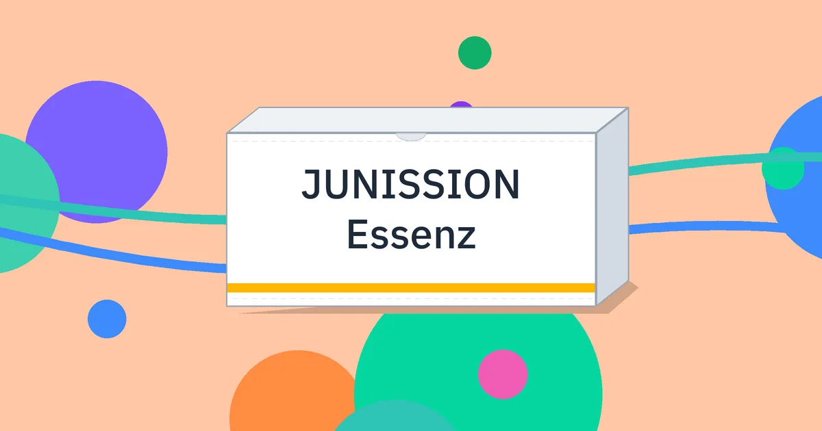 Symbolbild: Packung mit der Aufschrift JUNISSION Essenz (PZN 02844274) – Verfügbarkeit und Bezug in Apotheken in Frankfurt am Main