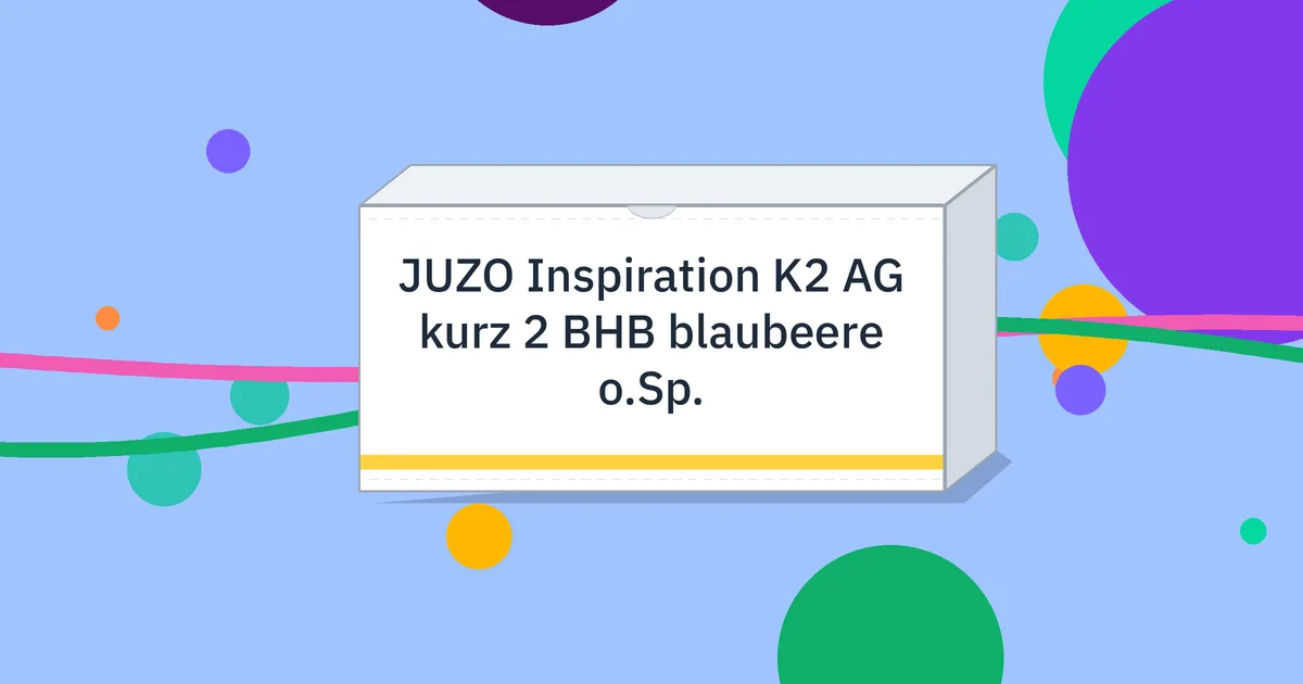 Symbolbild: Packung mit der Aufschrift JUZO Inspiration K2 AG kurz 2 BHB blaubeere o.Sp. (PZN 14834890) – Verfügbarkeit und Bezug in Apotheken in Frankfurt am Main