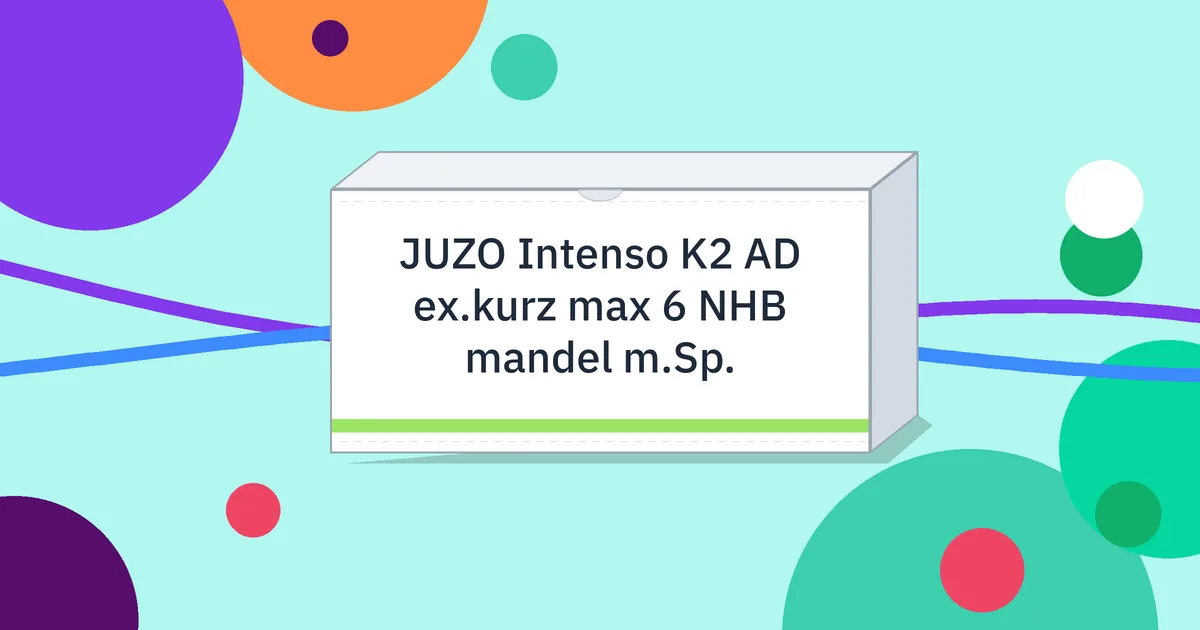 Symbolbild: Packung mit der Aufschrift JUZO Intenso K2 AD ex.kurz max 6 NHB mandel m.Sp. (PZN 18610555) – Verfügbarkeit und Bezug in Apotheken in Frankfurt am Main