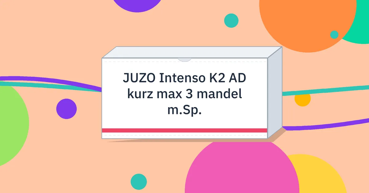 Symbolbild: Packung mit der Aufschrift JUZO Intenso K2 AD kurz max 3 mandel m.Sp. (PZN 18608771) – Verfügbarkeit und Bezug in Apotheken in Frankfurt am Main