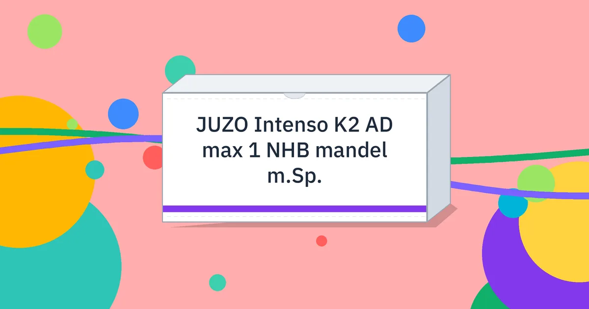 Symbolbild: Packung mit der Aufschrift JUZO Intenso K2 AD max 1 NHB mandel m.Sp. (PZN 18612867) – Verfügbarkeit und Bezug in Apotheken in Frankfurt am Main