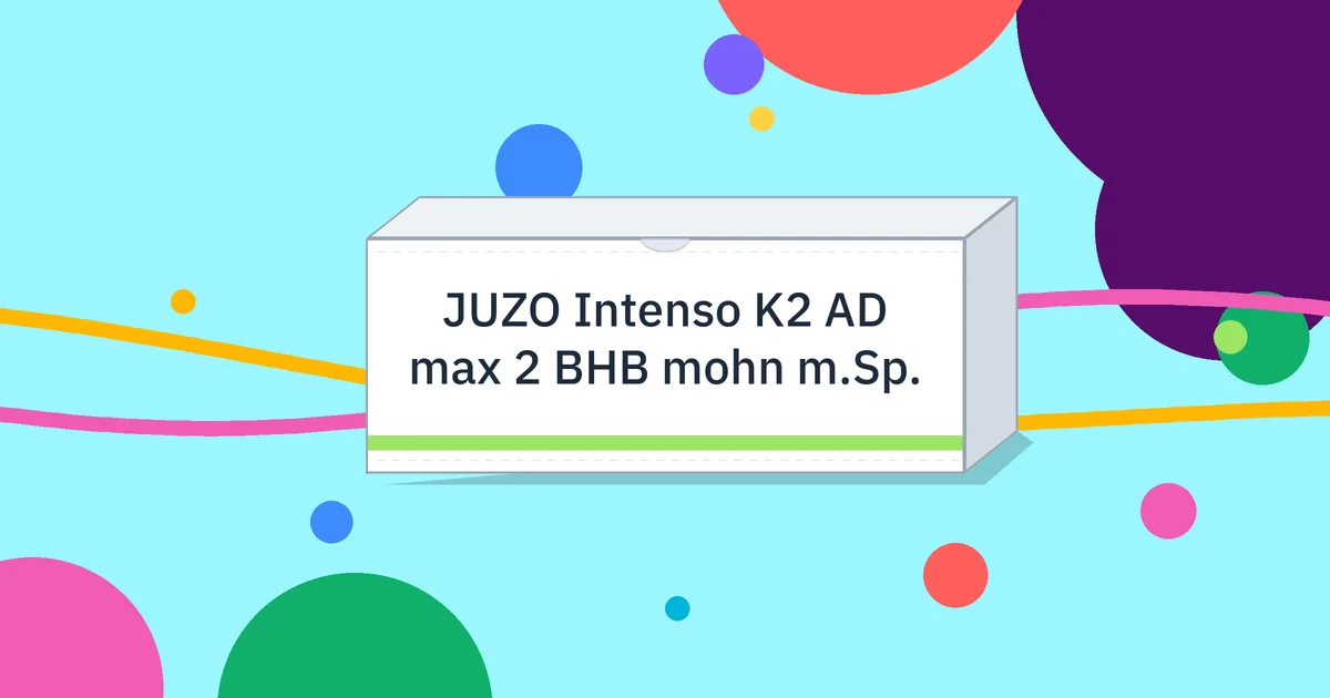 Symbolbild: Packung mit der Aufschrift JUZO Intenso K2 AD max 2 BHB mohn m.Sp. (PZN 18616486) – Verfügbarkeit und Bezug in Apotheken in Frankfurt am Main